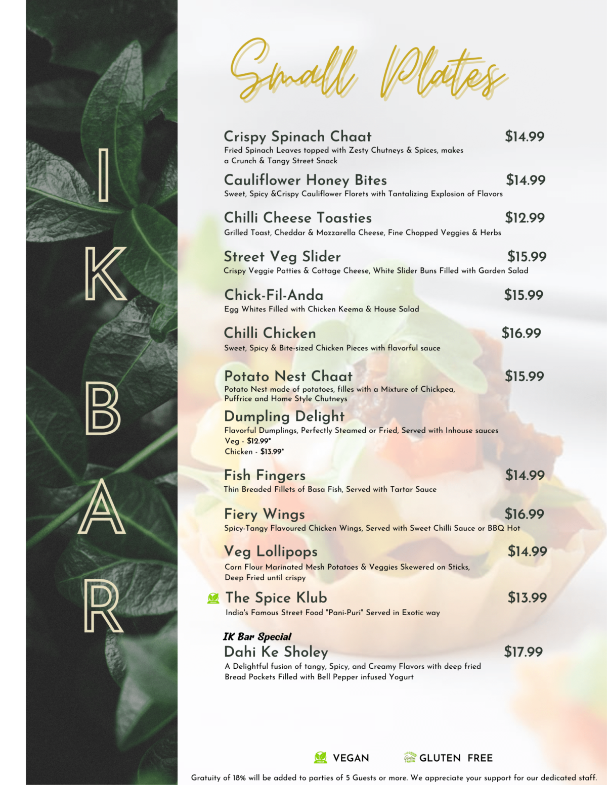Food Menu - IK BAR